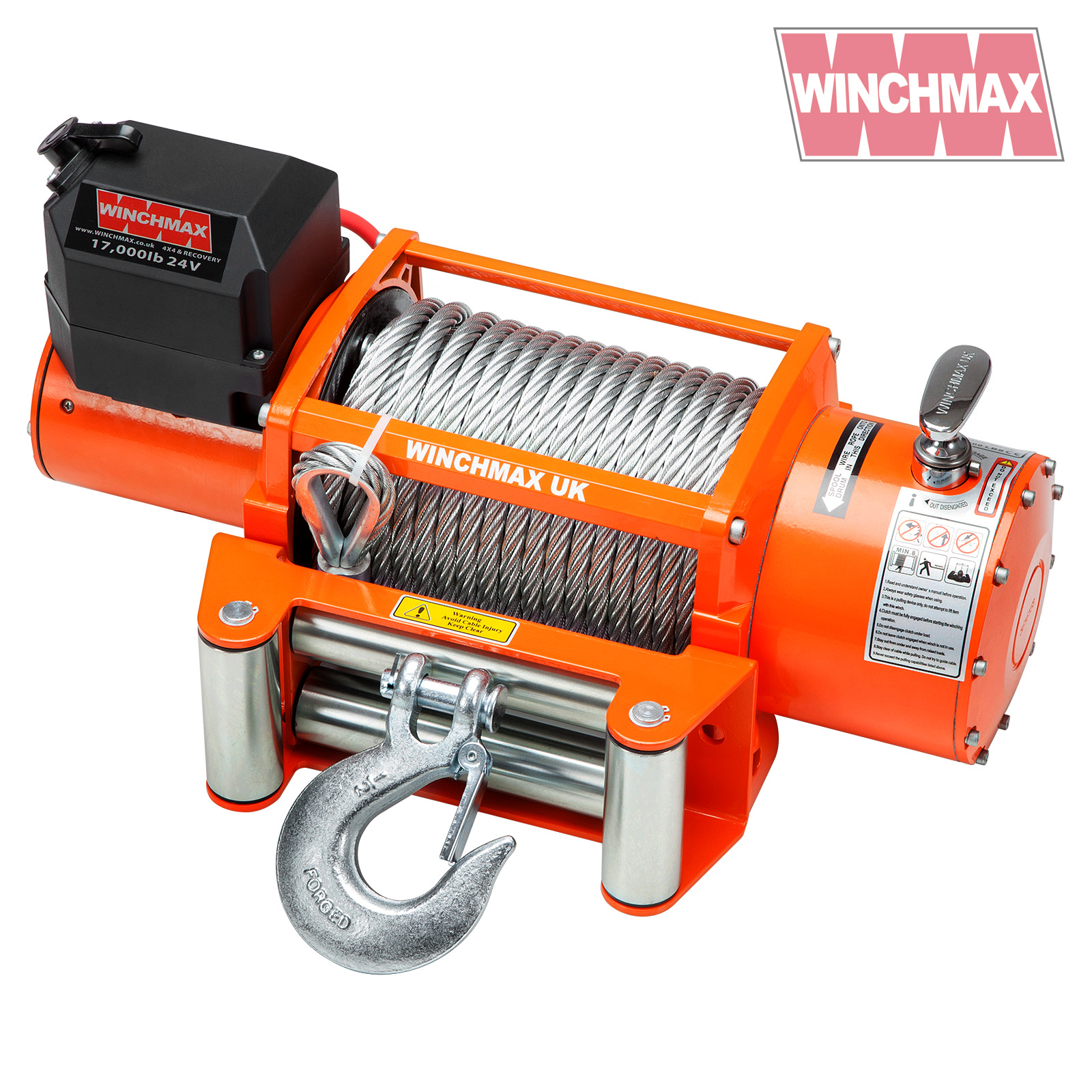 17,000lb (7,711kg) Original Orange 24v Electric Winch, Steel Rope, Twin ...