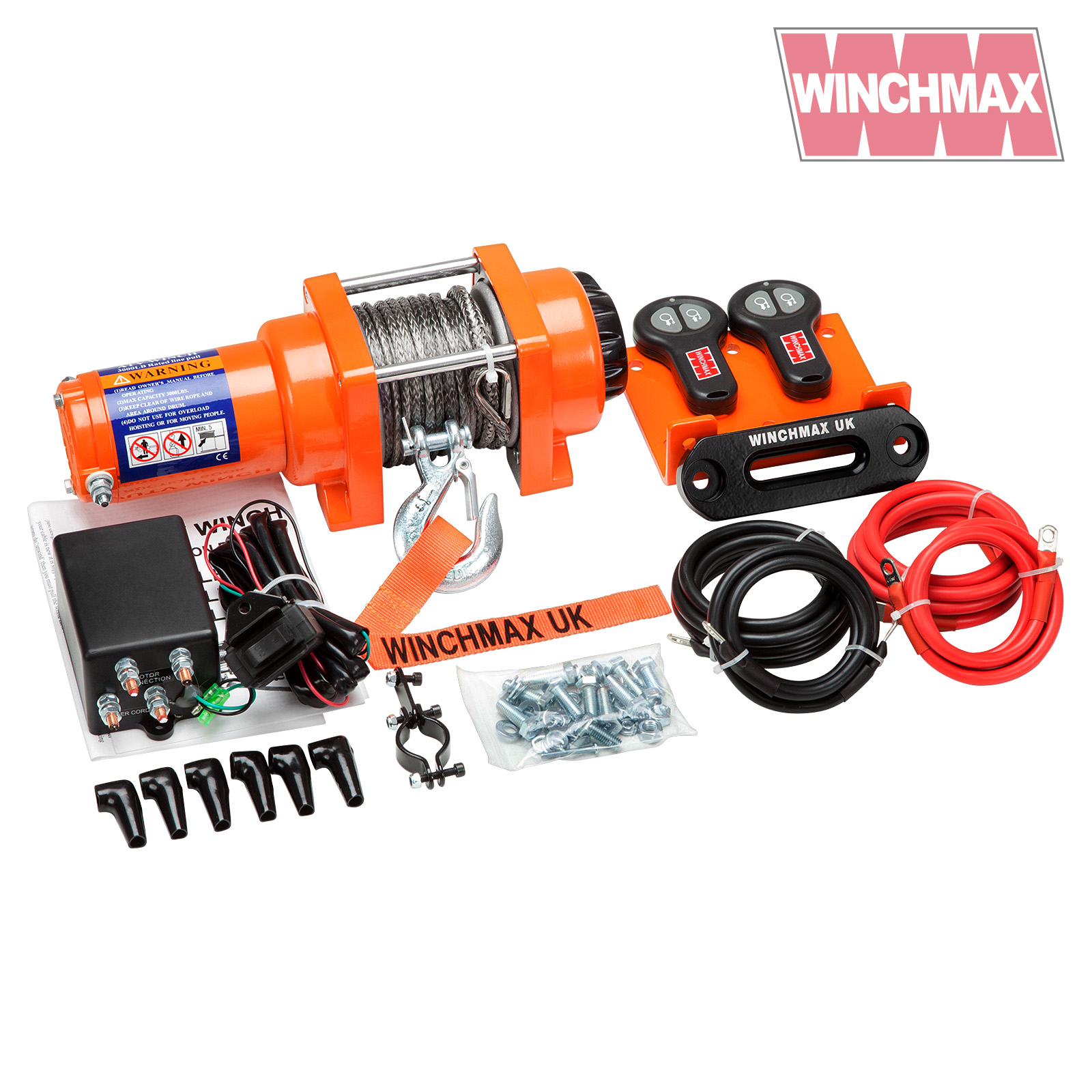 WINCHMAX Original Orange 12v Electric Winch 3,000lb. Dyneema Rope ...