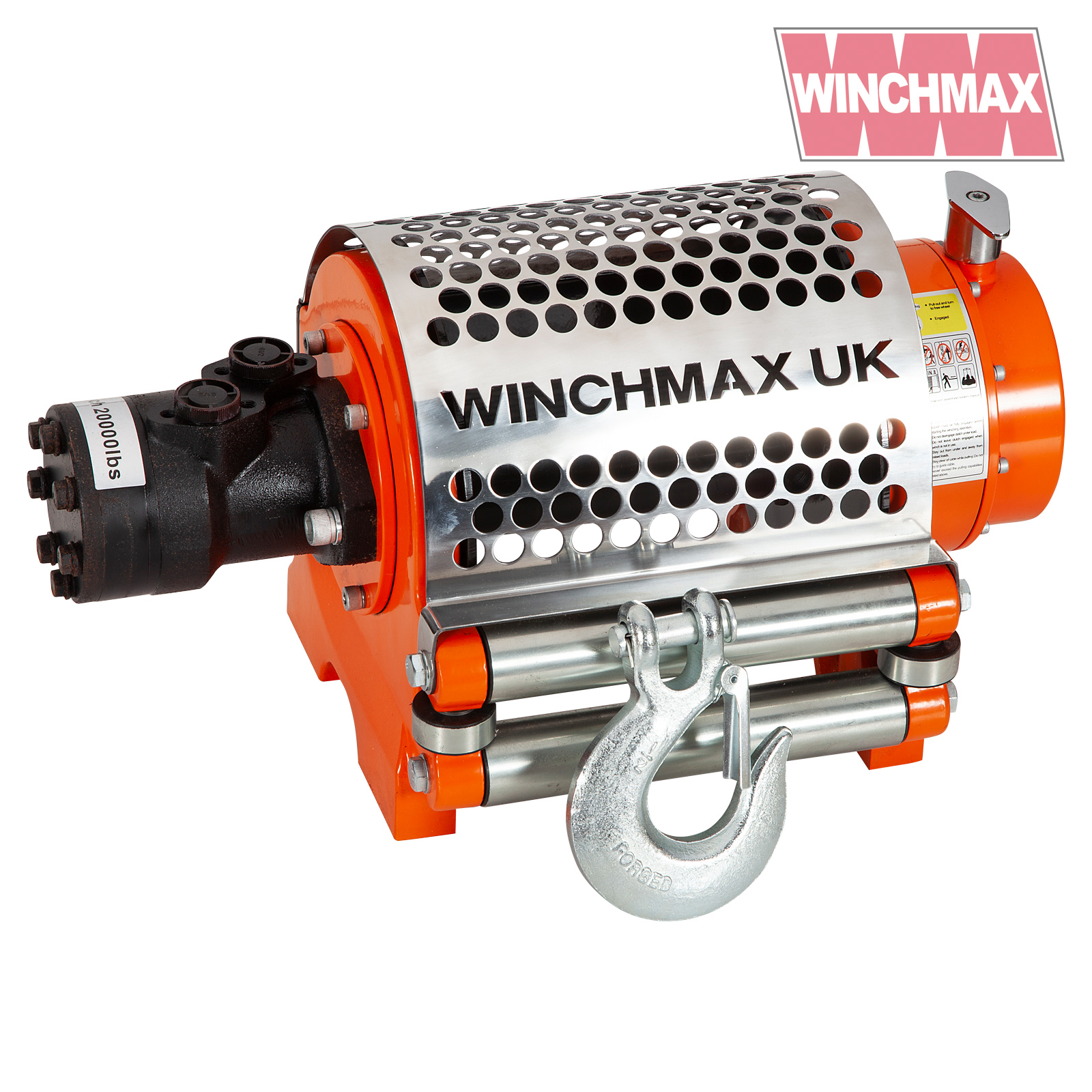 HYDRAULIC WINCH 20000 lb WINCHMAX ORIGINAL ORANGE WINCH, STEEL ROPE ...