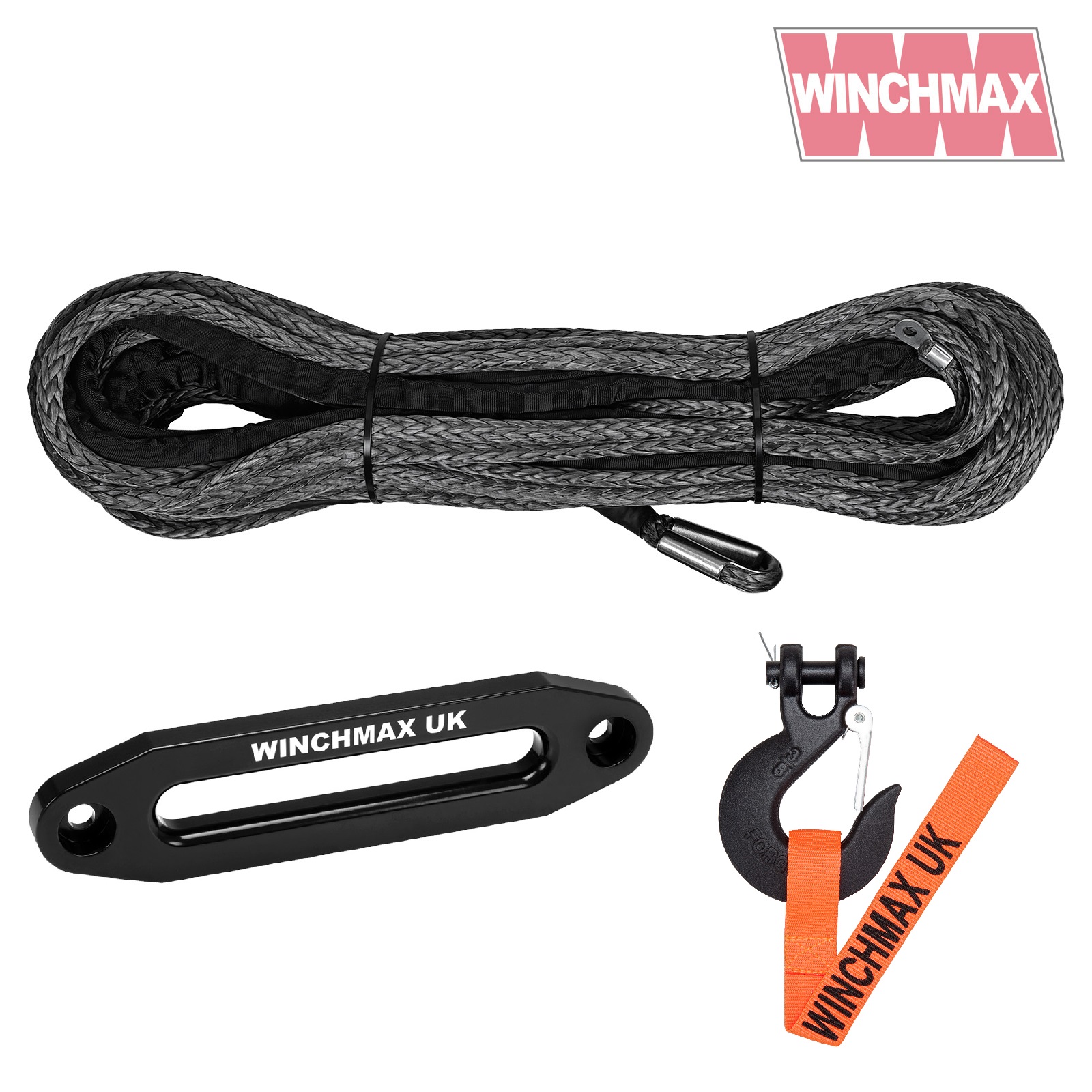 28m Dyneema Synthetic Winch Rope with Black Clevis Hook & Hawse ...