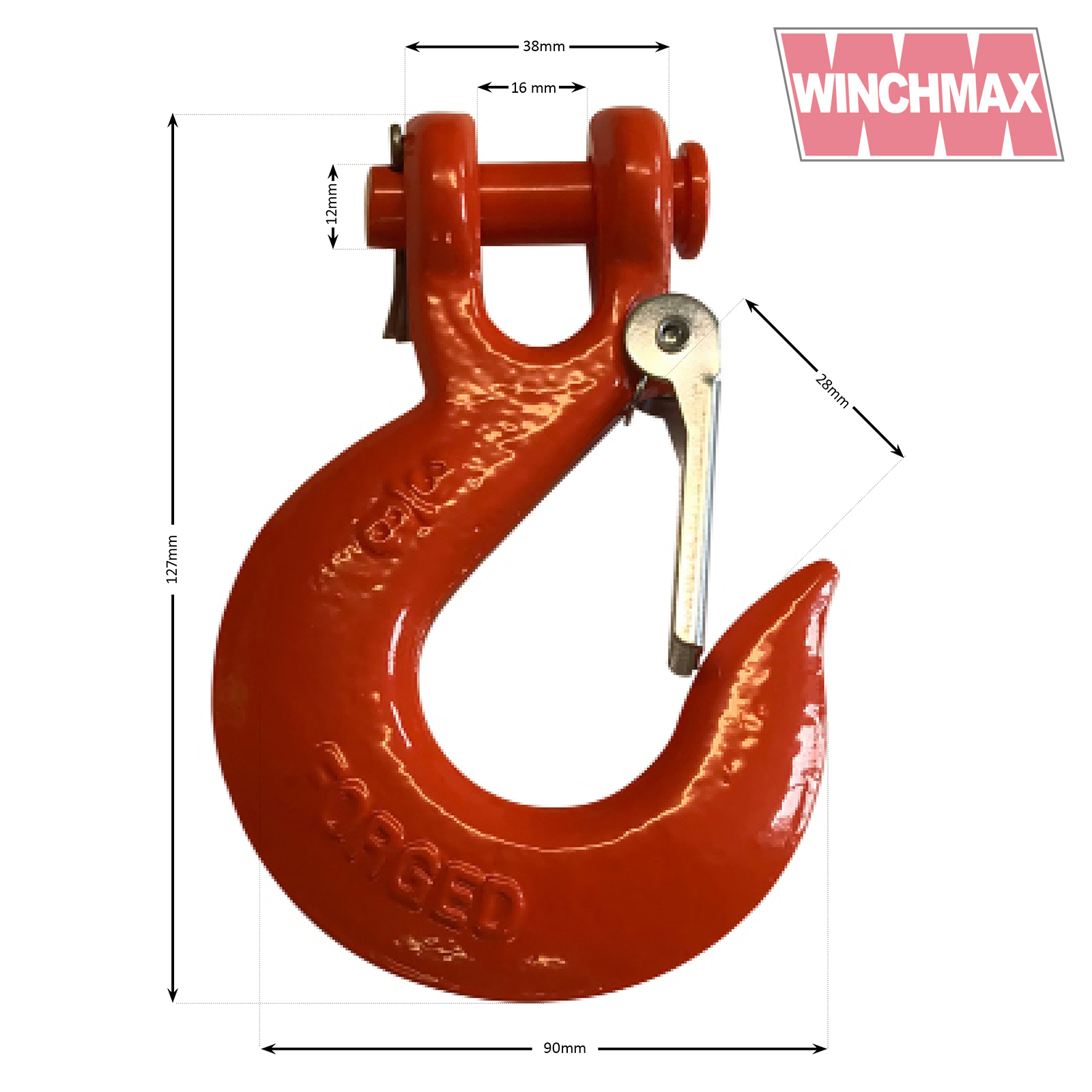 Winch Hook 3/8 Inch Clevis Forged G70, Orange. For Winches up to 14,000lb