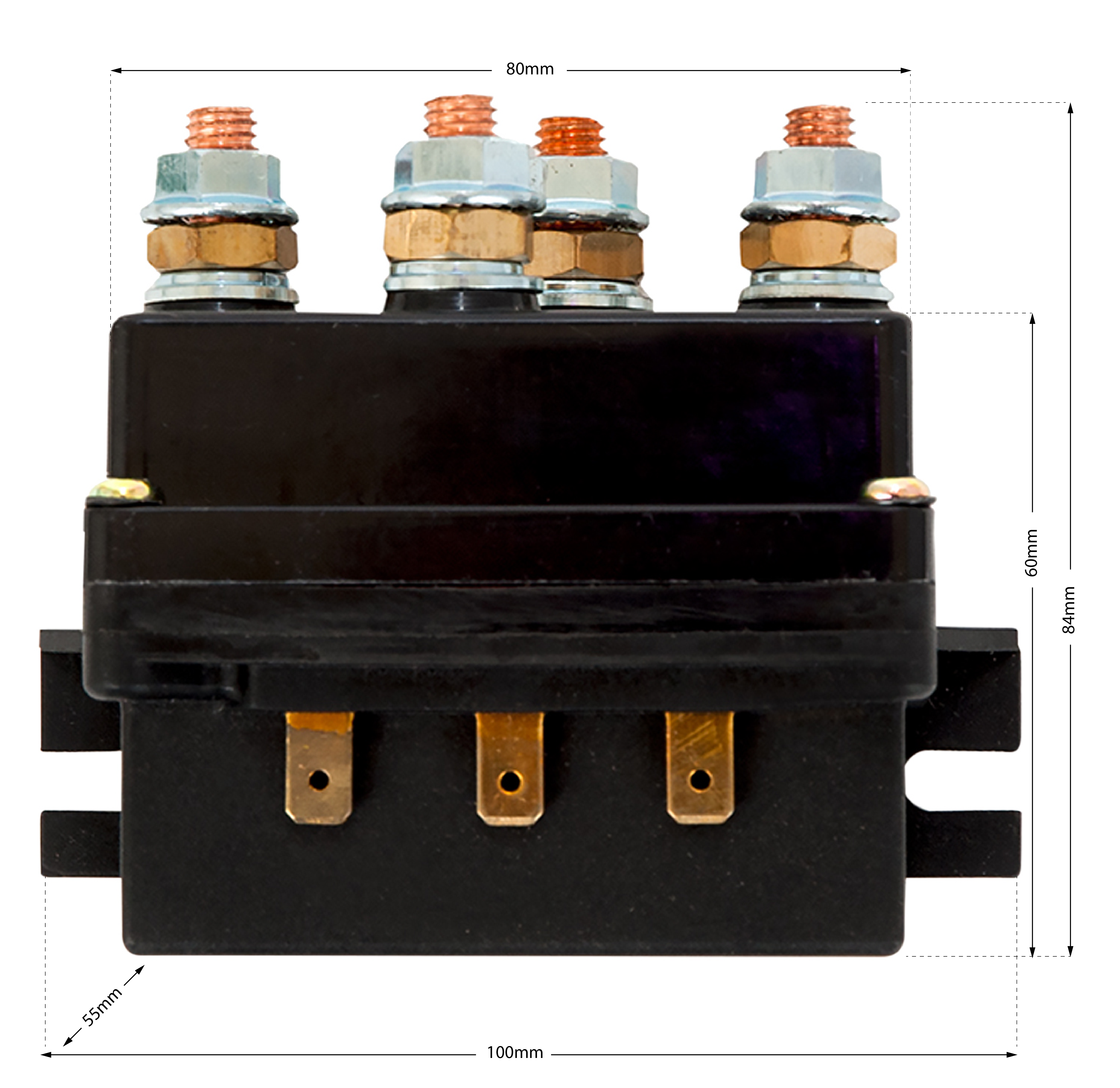 Waterproof 12V Winch Solenoid Heavy Duty Upgrade. Spade Terminal Side ...