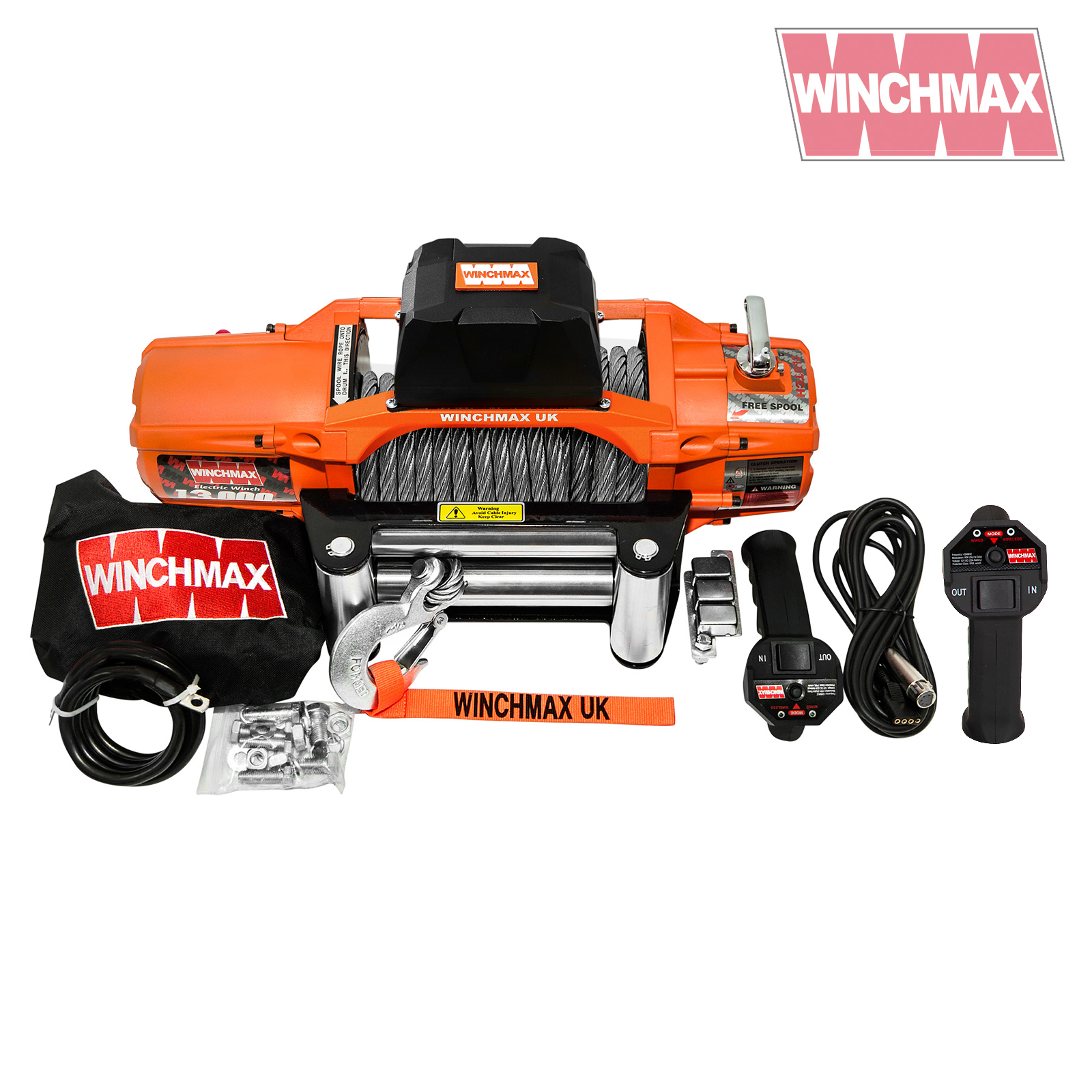 WINCHMAX SL Original Orange 12v Electric Winch 13,500lb. Wireless Remote.